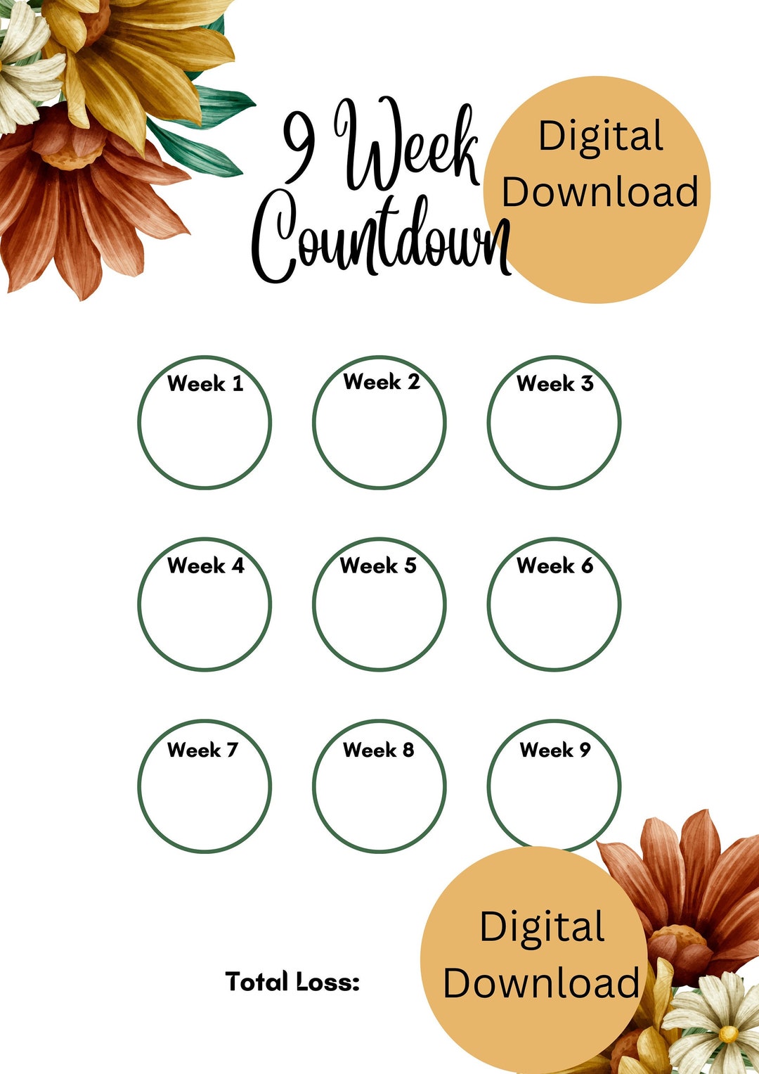Printable 9 Week Countdown, Autumn Colours, Weight Loss Tracker, Weight ...