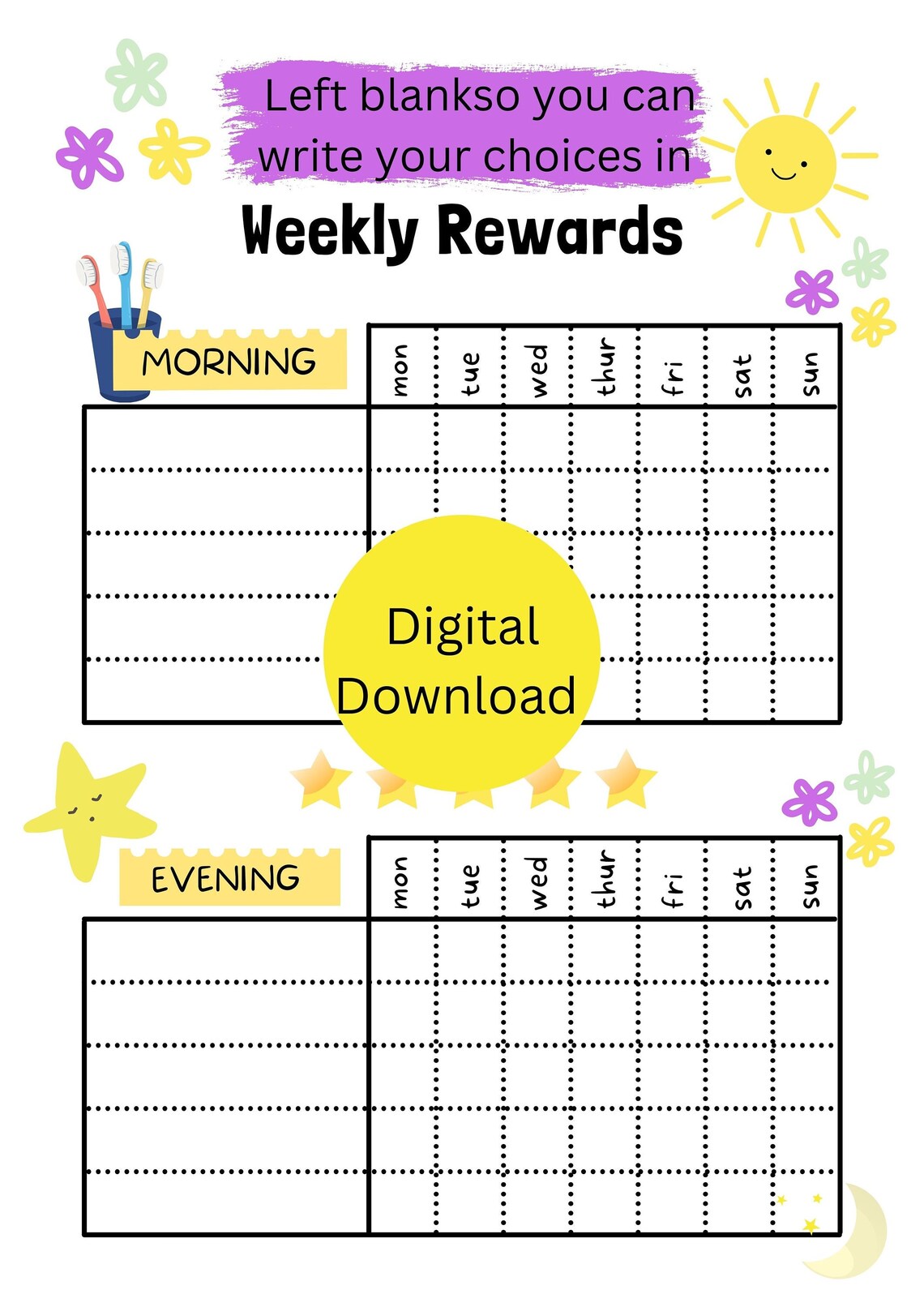 Weekly Reward Chart Set of 2 With Blank Spaces for Personal - Etsy