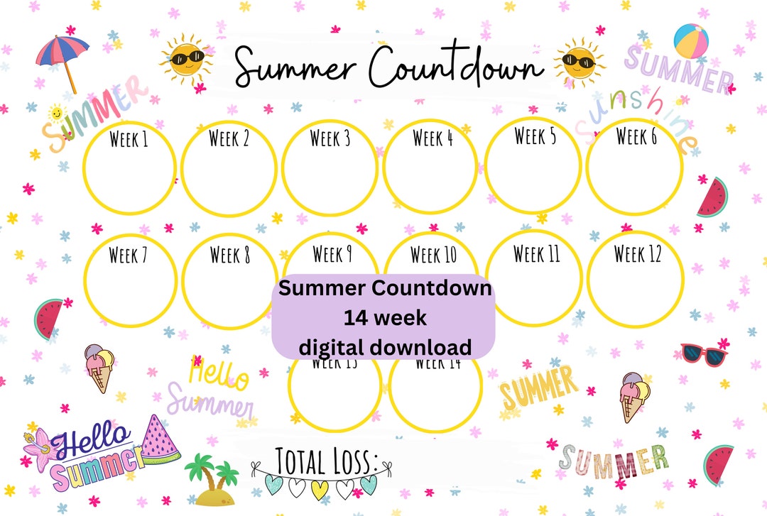 Summer Countdown. 14 Week Countdown, Weight Loss Tracker. Progress ...