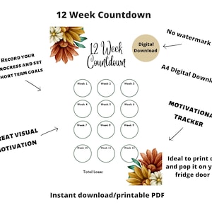 Floral 12 Week Weight Loss Tracker, Progress Chart (digital Download ...