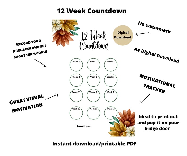 Printable 12 Week Countdown, Autumn Colours, Weight Loss Tracker ...