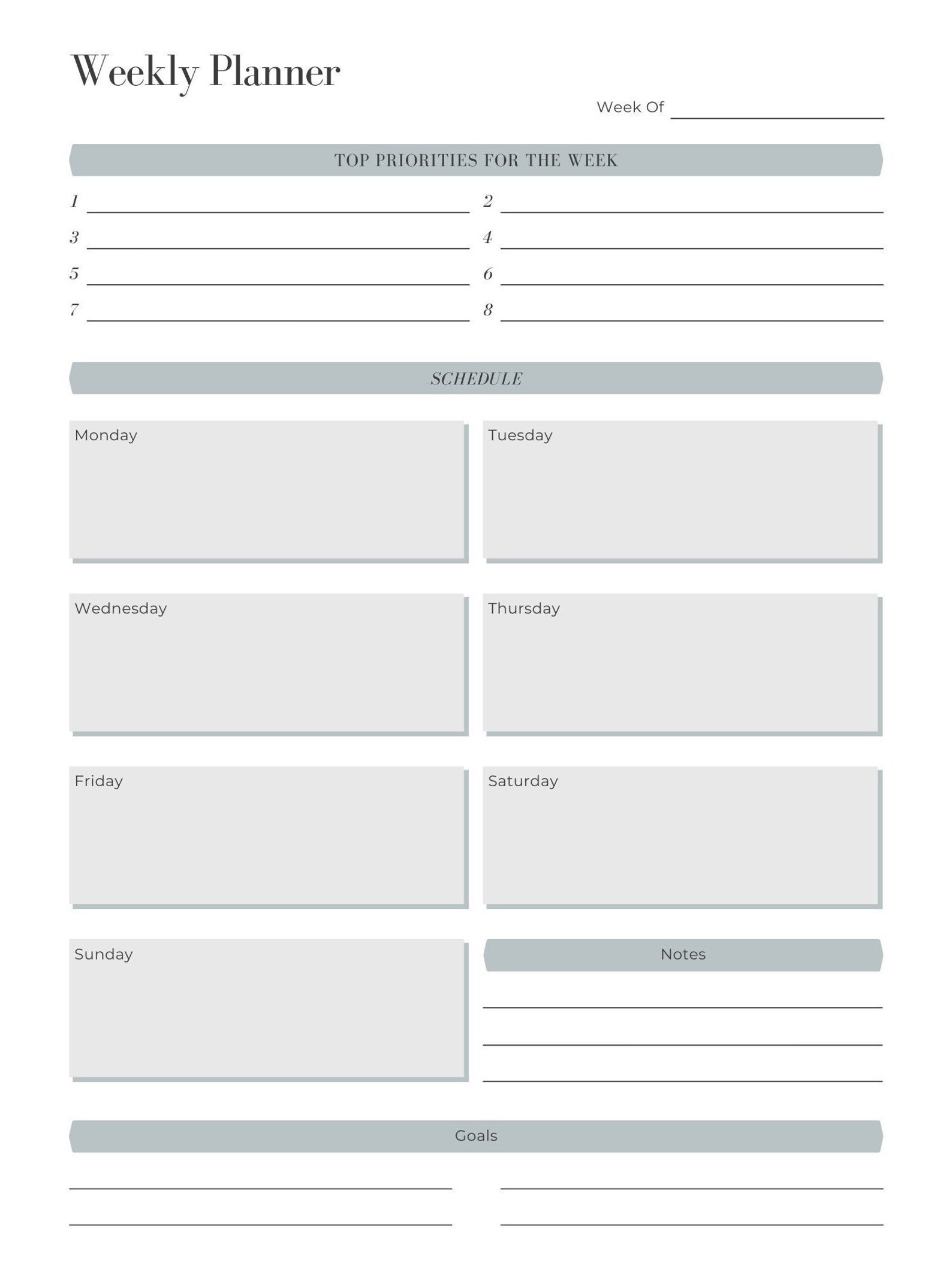 Printable Minimalist Weekly Planner | Fillable PDF | Weekly Schedule ...