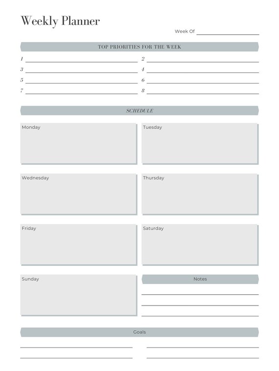 Printable Minimalist Weekly Planner Fillable PDF Weekly - Etsy