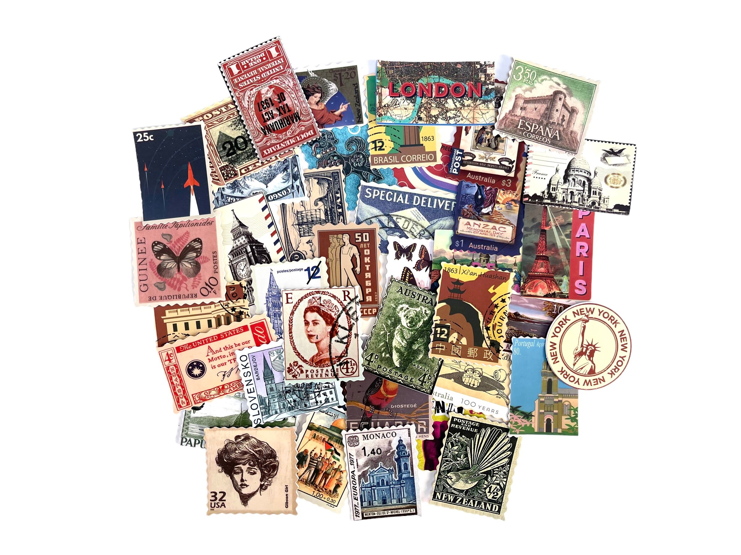 Vintage Postage Stamp Stickers Set,16-pack Stickers,world Countries ...