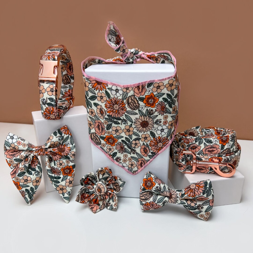 Dog Boho Harness Set, Fall Dog Flower Harness, Autumn Dog Collar and Leash, Cute Puppy Harness ...