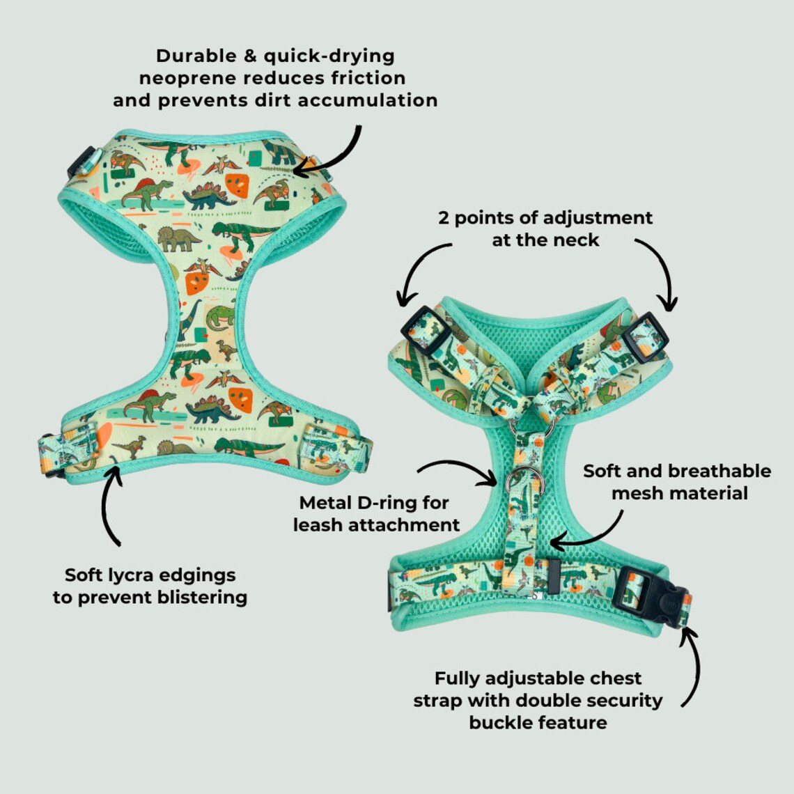 Dog Harness Dinosaur Set, Personalized Dog Bow Tie Collar and Leash ...
