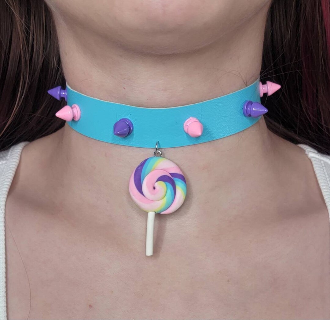 Spiked Lollipop Leather Choker, Pastel, Kawaii, Cute, Sweets, Candy ...
