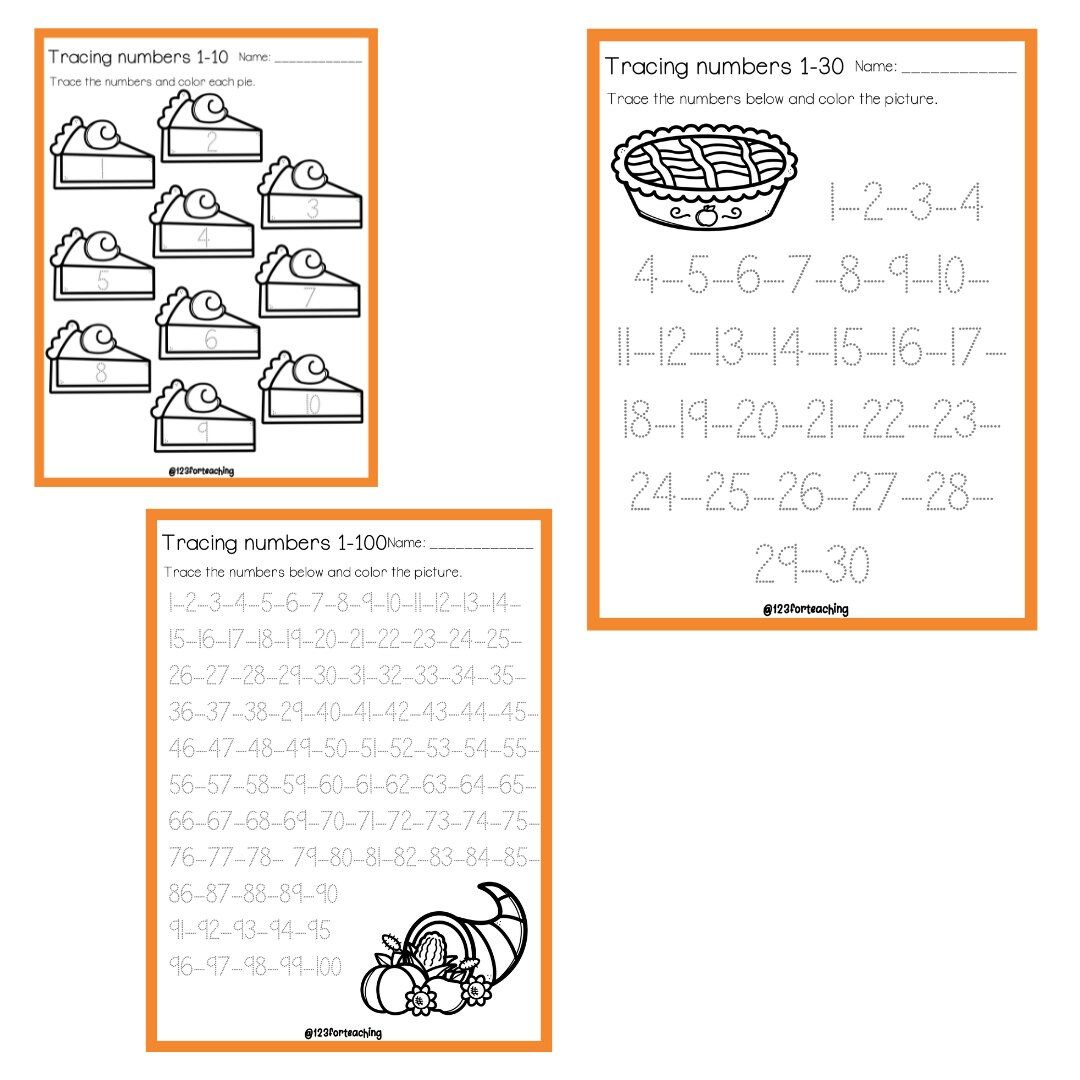 40 Thanksgiving Tracing Worksheets - Etsy