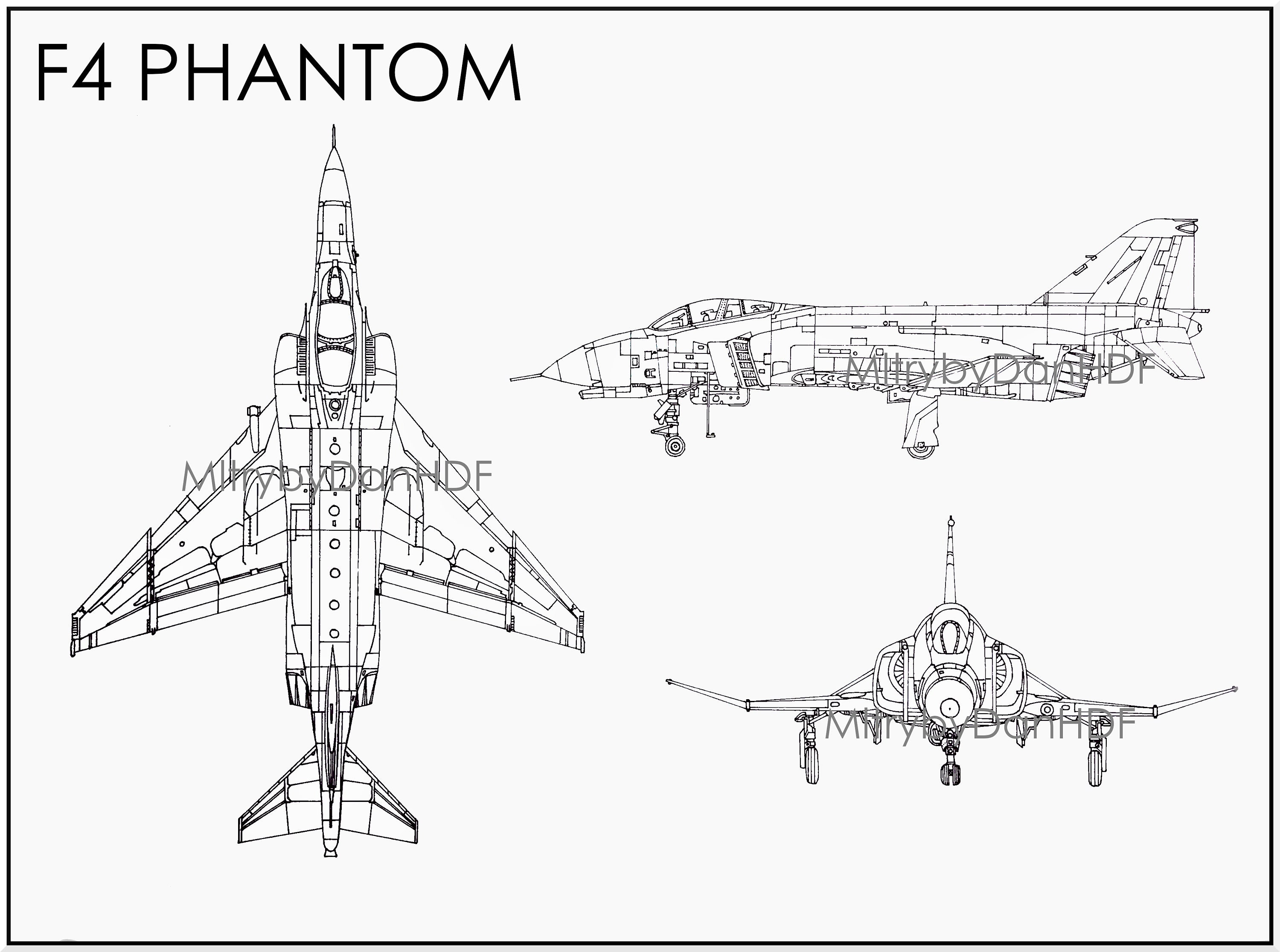 Technical Drawing, Digital Art Print, Wall Decoration, F4 Phantom ...
