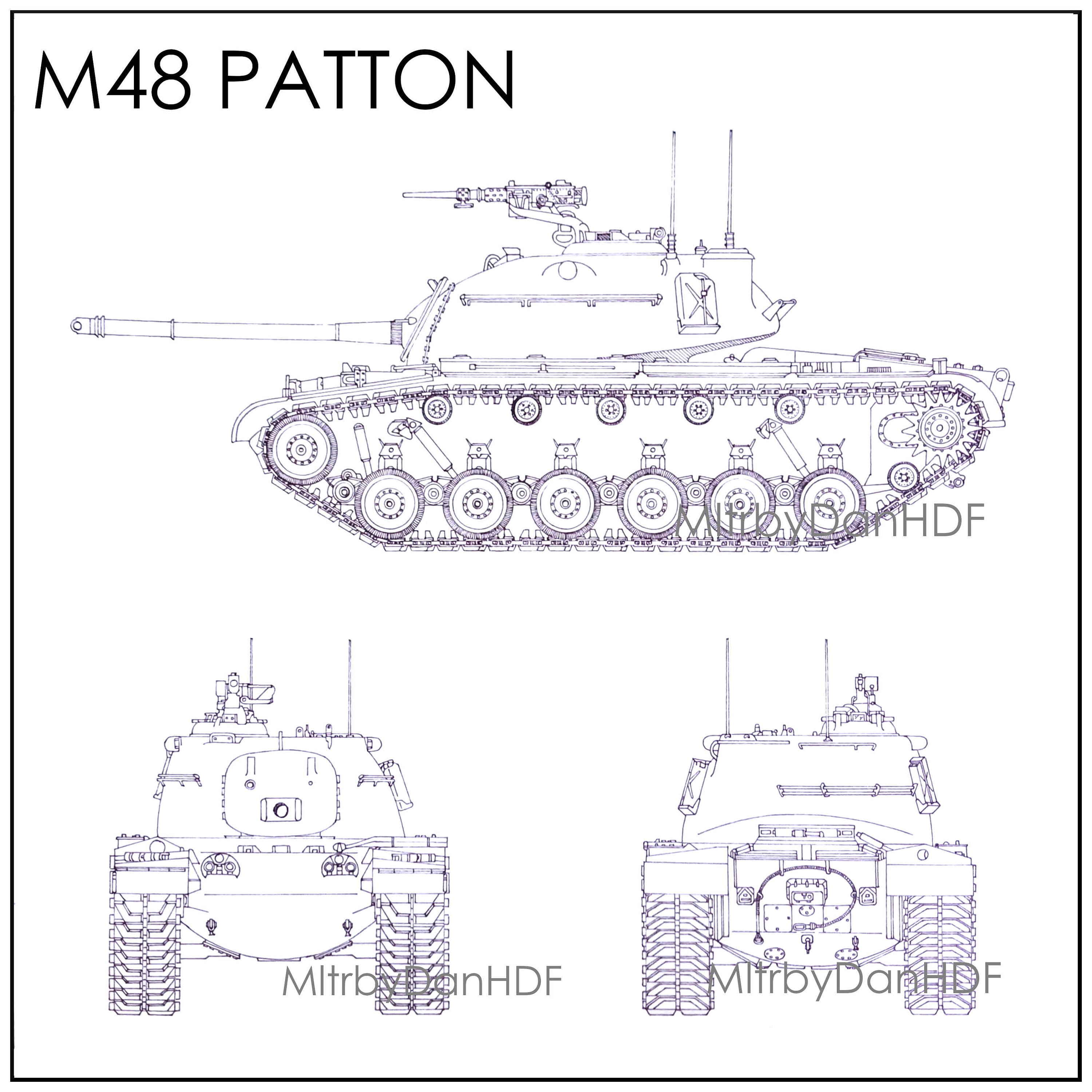 Technical Drawing, Digital Art Print, Wall Decoration, M48 Patton ...