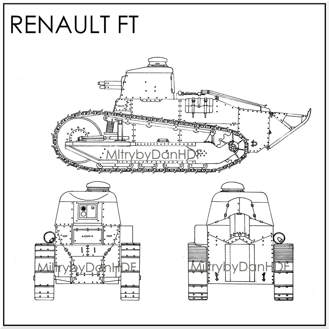 Technical Drawing, Digital Art Print, Wall Decoration, Renault FT ...