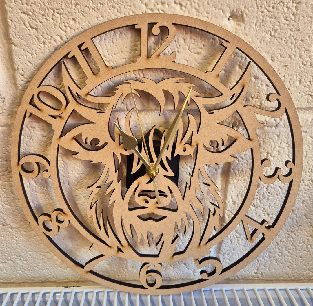 Wooden Highland Cow Clock: Rustic Farmhouse Decor (300mm) - Etsy