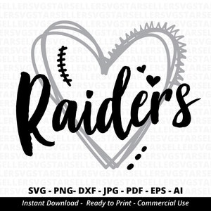 Raiders Heart SVG PNG, Raiders Football Shirt Design, Mascot Cheer SVG ...