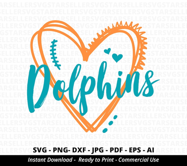Dolphins Heart SVG Dolphins Svgdolphins Football Svgheart - Etsy