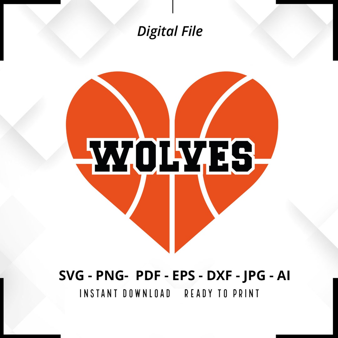 Wolves Basketball Heart SVG PNG, Wolves Basketball Svg, Basketball Svg ...