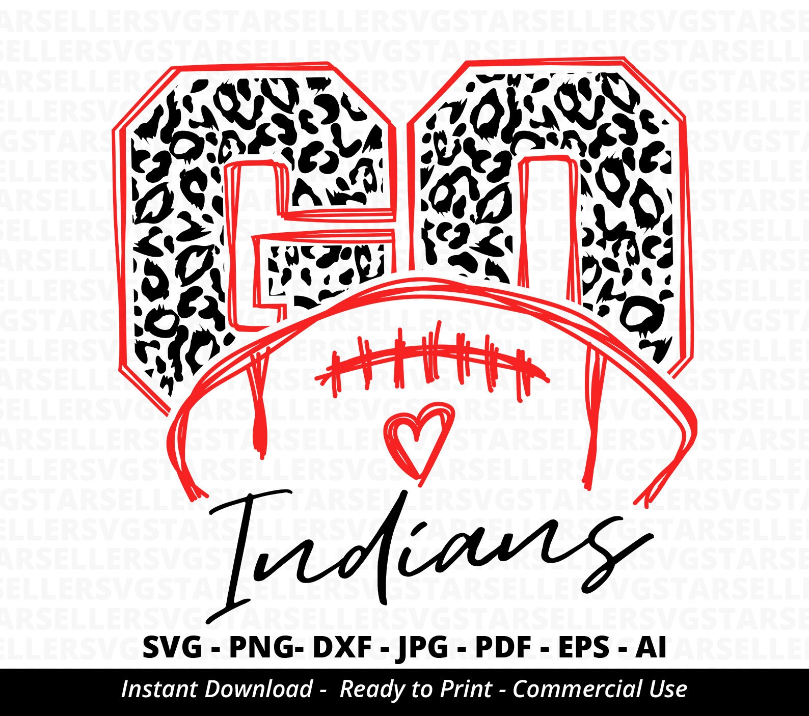Go Indians Football Svgindians Svgleopard Go Indians - Etsy