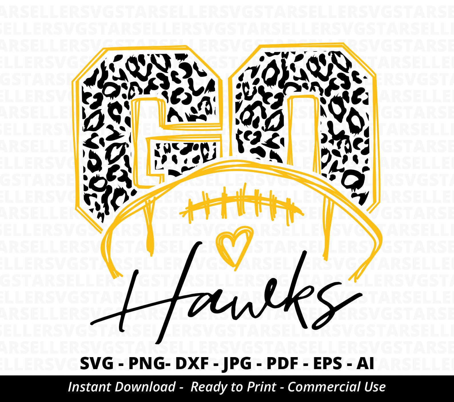 Go Hawks Football SVG PNG, Leopard Hawks Mascot Cheer Cut File, Hawks ...