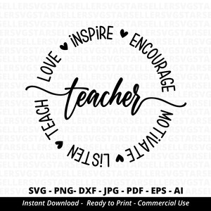 Teacher Svg,teach Love Inspire,teacher Life Svg,motivate, Listen ...