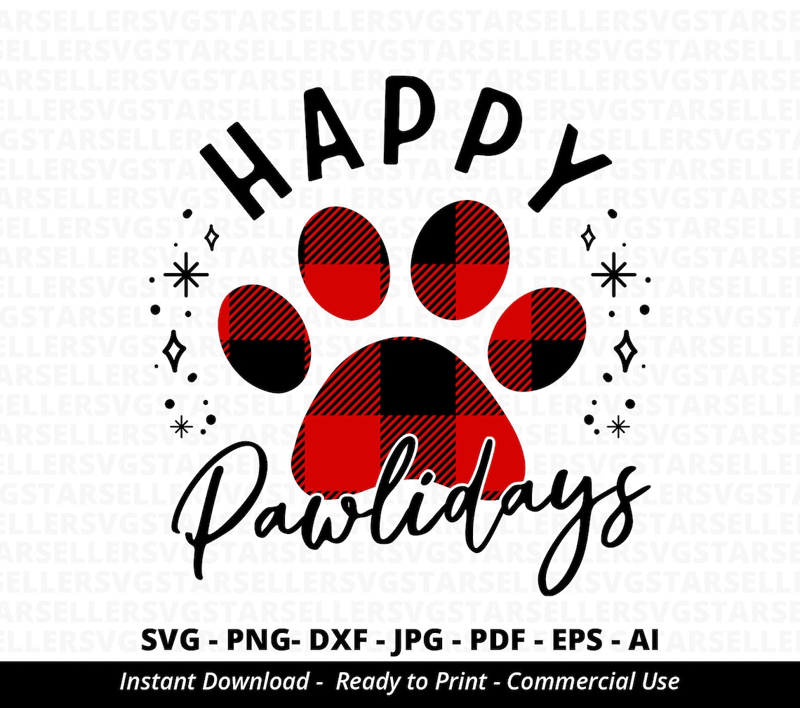 Happy Pawlidays Svgbuffalo Plaid Paw Svg Dog Christmas - Etsy