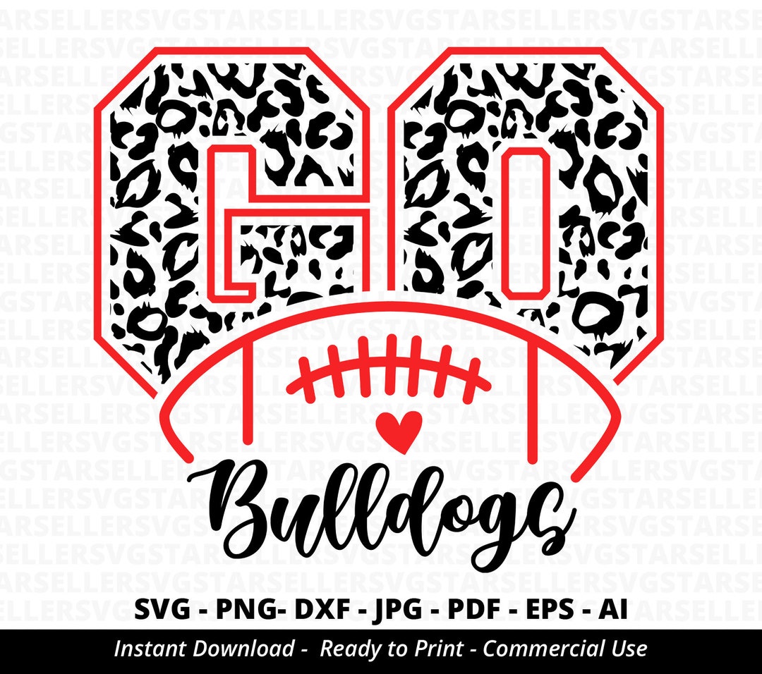 Go Bulldogs Football SVG PNG, Leopard Bulldogs Mascot Cut File, School ...