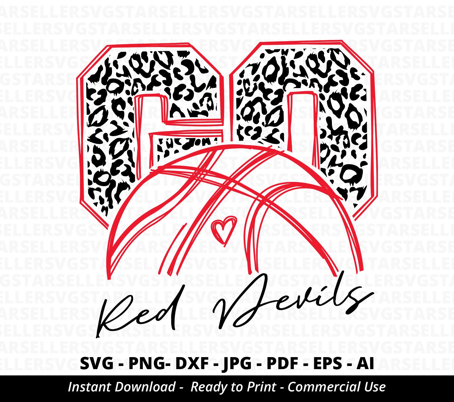 Go Red Devils Basketball Svgred Devils Svggo Leopard Red - Etsy