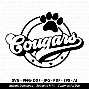 Cougars Mascot SVG, Cougars Paw Print, Retro Sport (digital Files) - Etsy