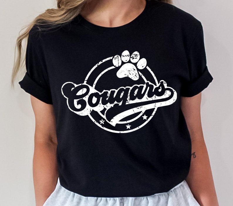 Retro Cougars Mascot Svg Cougars Paw Print Digital Files Etsy