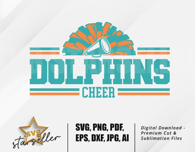 Dolphins Cheer SVG, Pom Pom Mascot, Game Day Cut File (digital Download ...