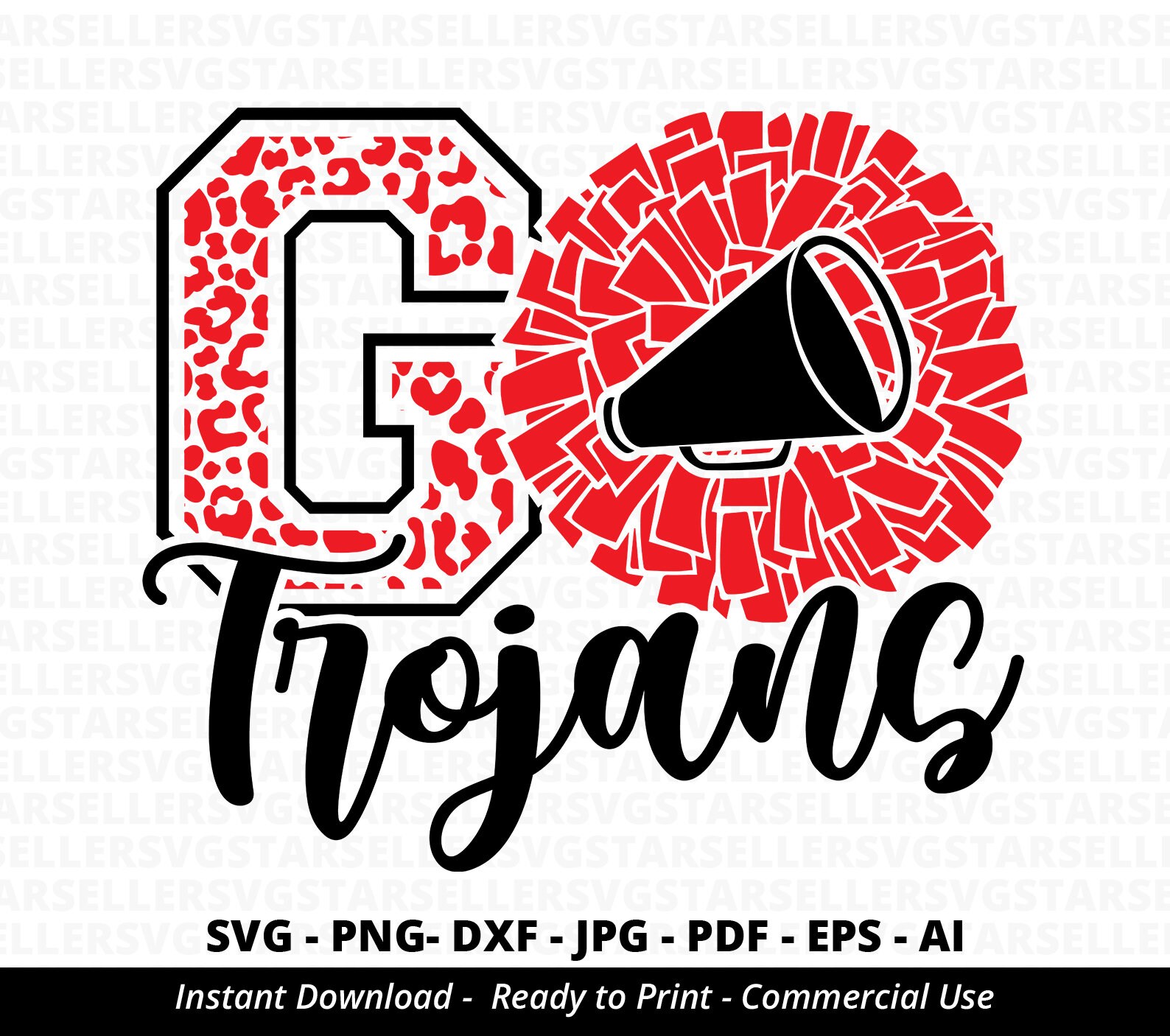 Go Trojans Leopard Cheer SVG, School Mascot (digital Files) - Etsy