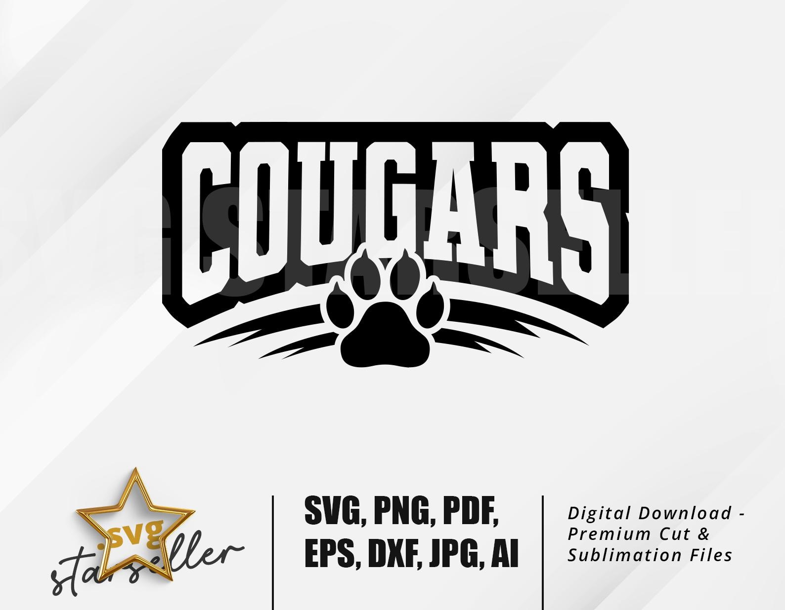 Retro Cougars Mascot SVG, Cougars Paw Print, Cheer Cut File - Etsy