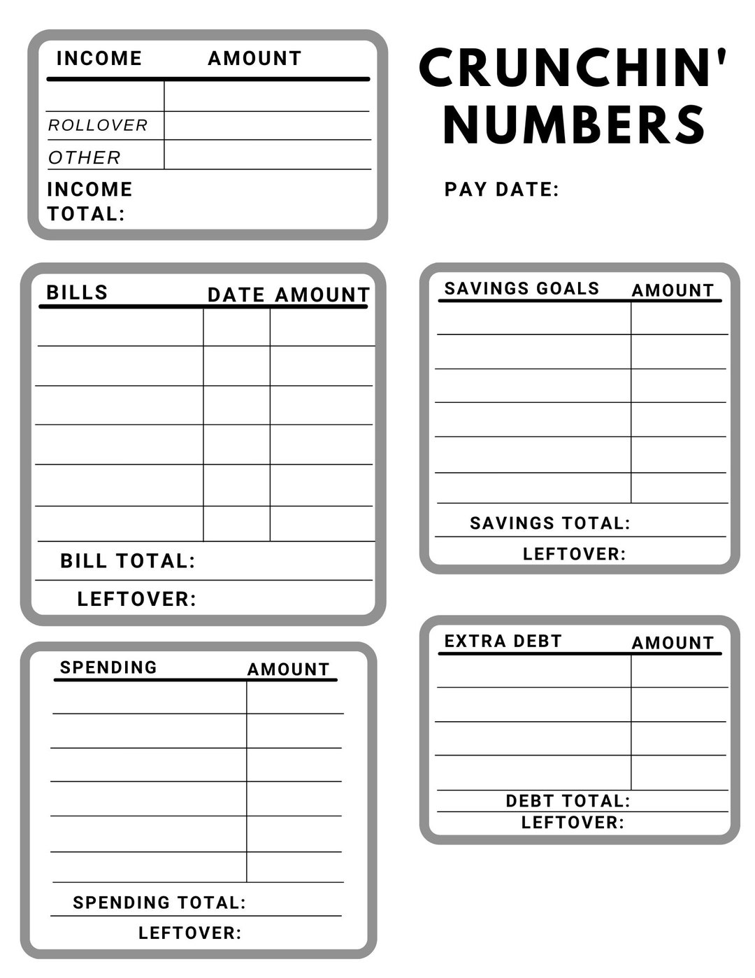 Printable PDF Paycheck Budget Worksheet - Etsy