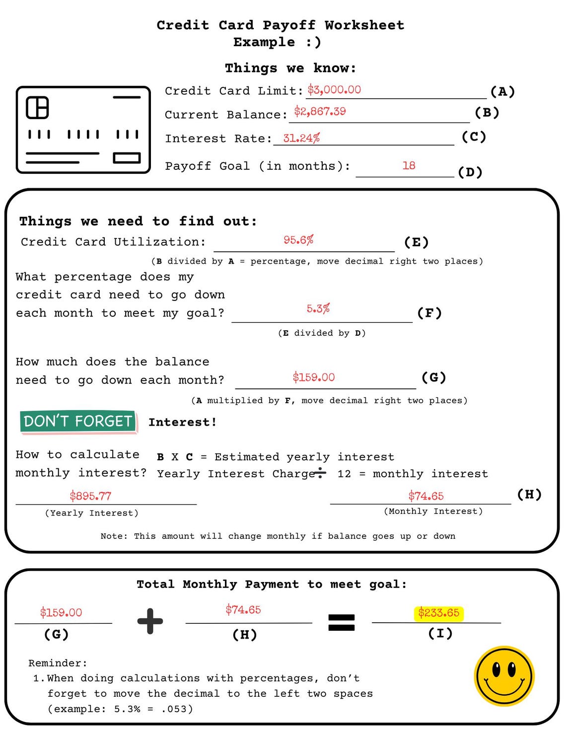 Credit Card Payoff Worksheet (with Example Worksheet) - Etsy