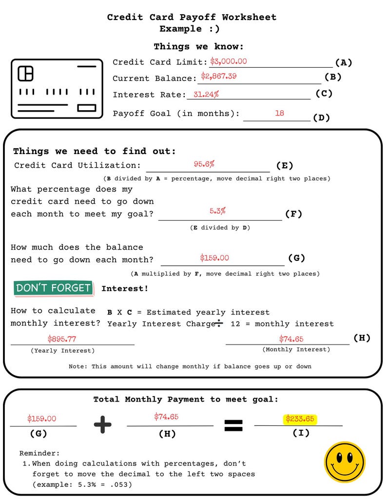 Credit Card Payoff Worksheet (with Example Worksheet) - Etsy