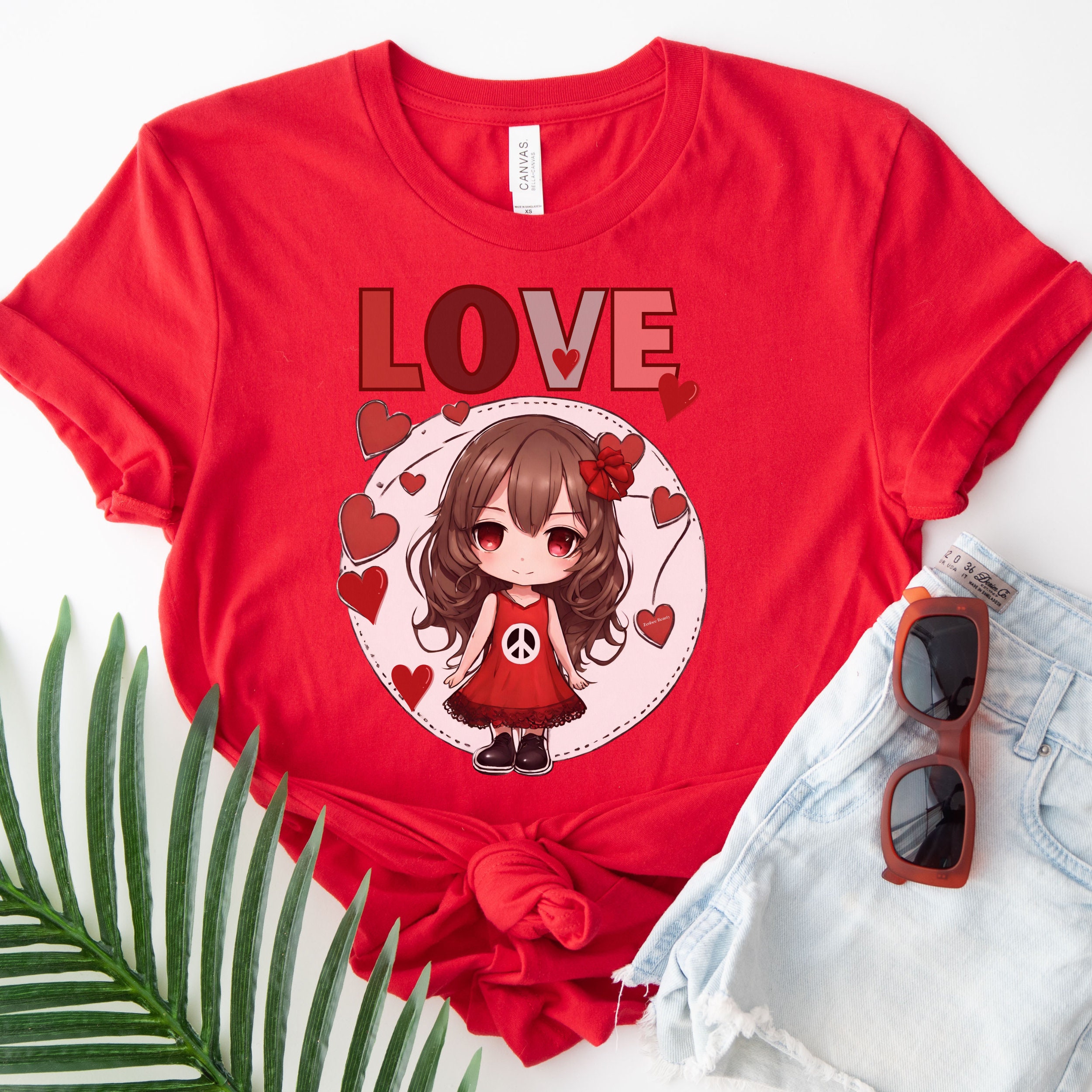 Love and Hearts Womans Cute Tshirt, Soft Unisex Graphic Tee Shirt ...