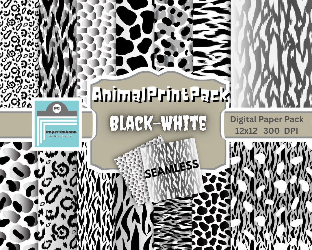 Animal Print Digital Paper,black and White Animal Print Seamless Paper ...