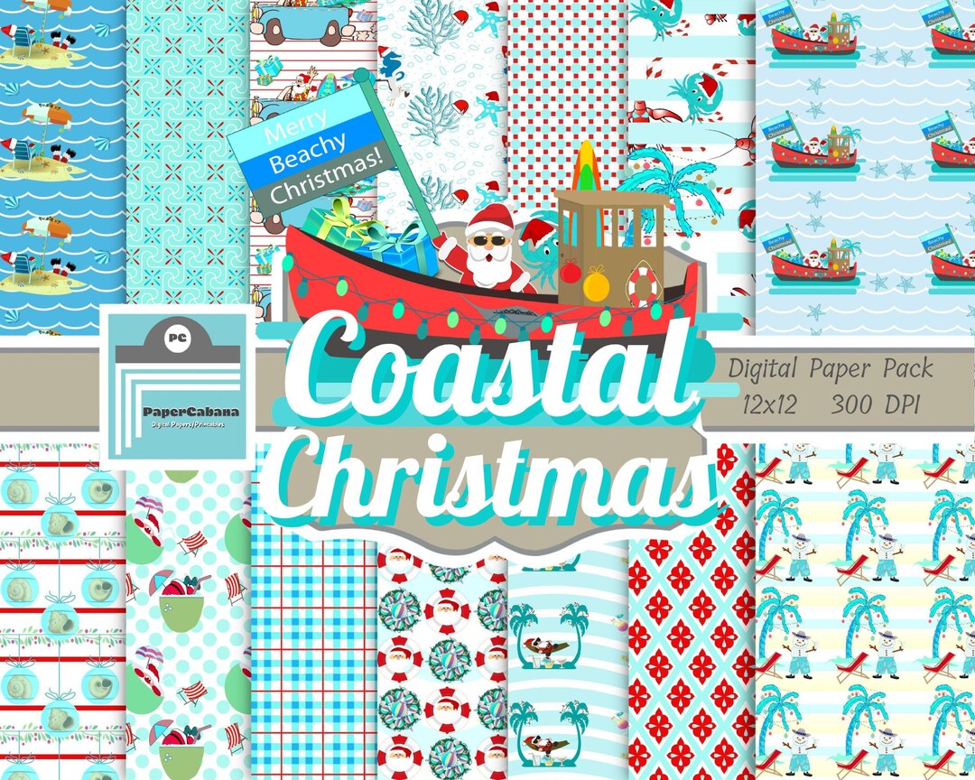 Coastal Christmas Digital Paper,beach Christmas Paper,tropical ...