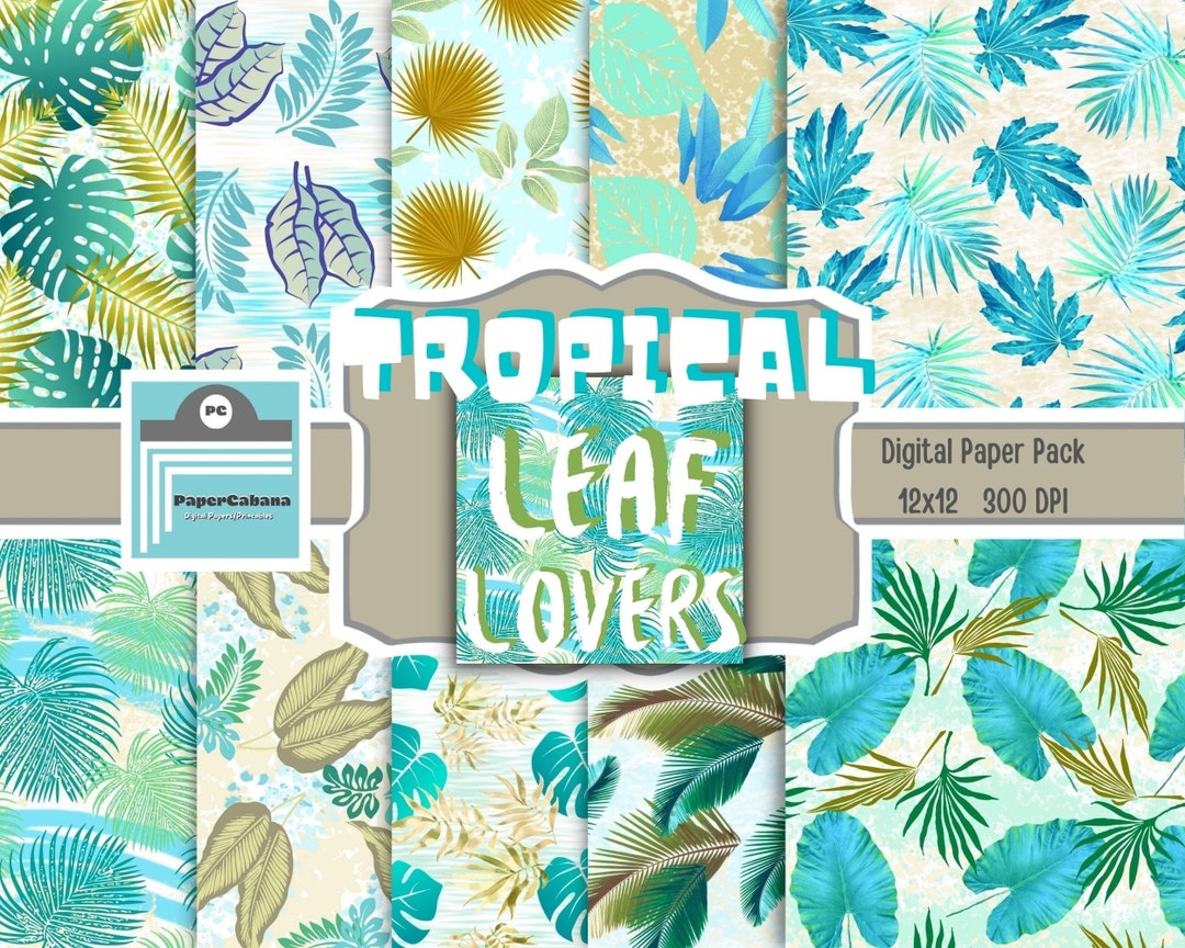 Tropical Leaf Digital Paper,palm Leaf Backgrounds,island Leaves ...