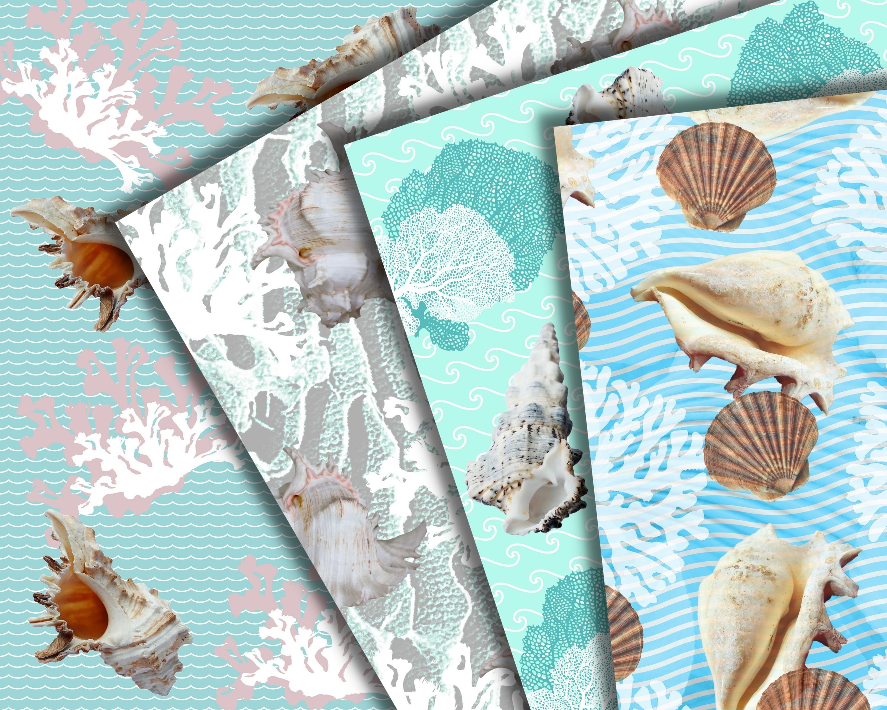 Seashell Coral Digital Paper,seashell Scrapbook Paper,beach Coral ...