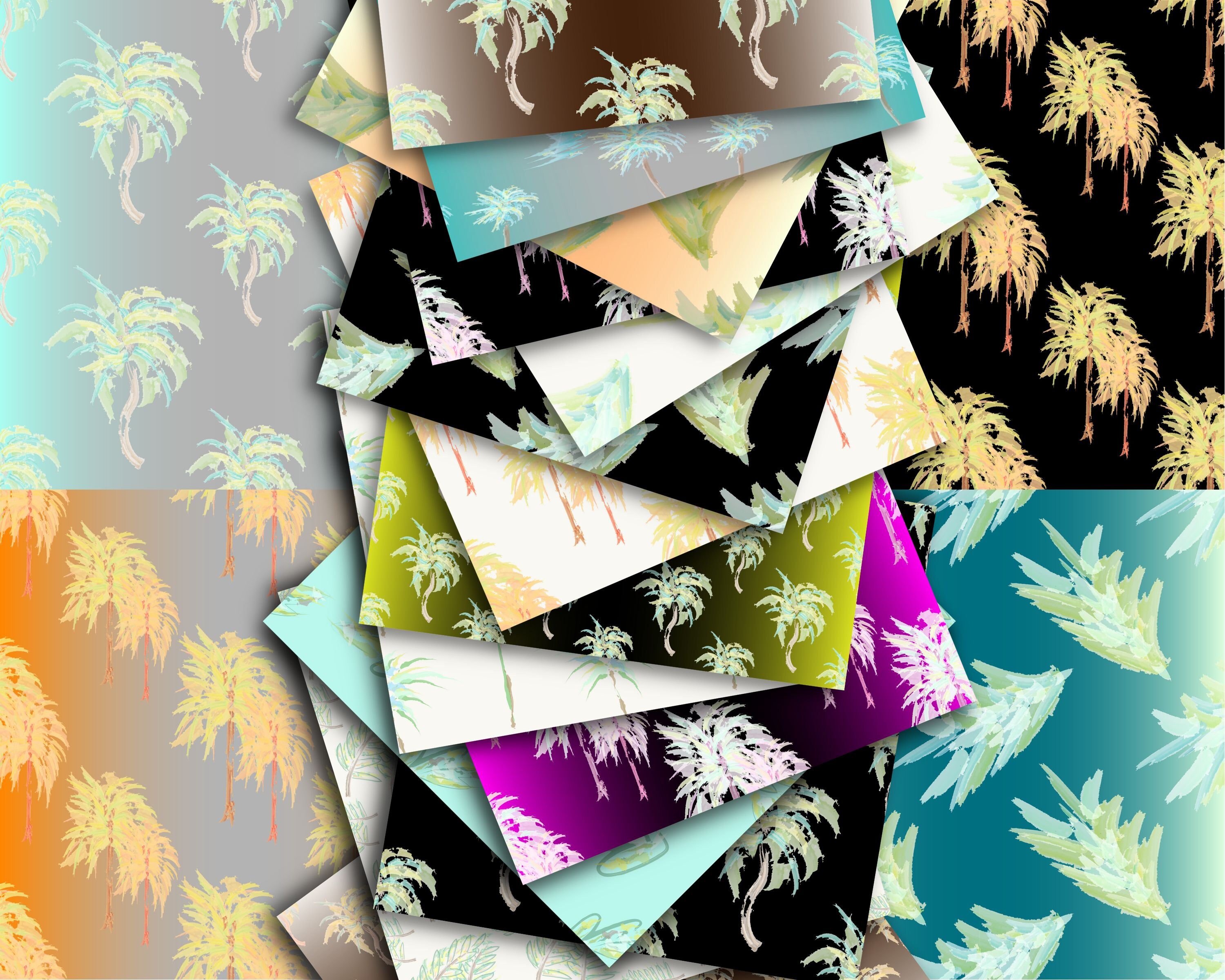Palm Trees Digital Paper,watercolor Palm Tree Seamless Paper,pastel ...