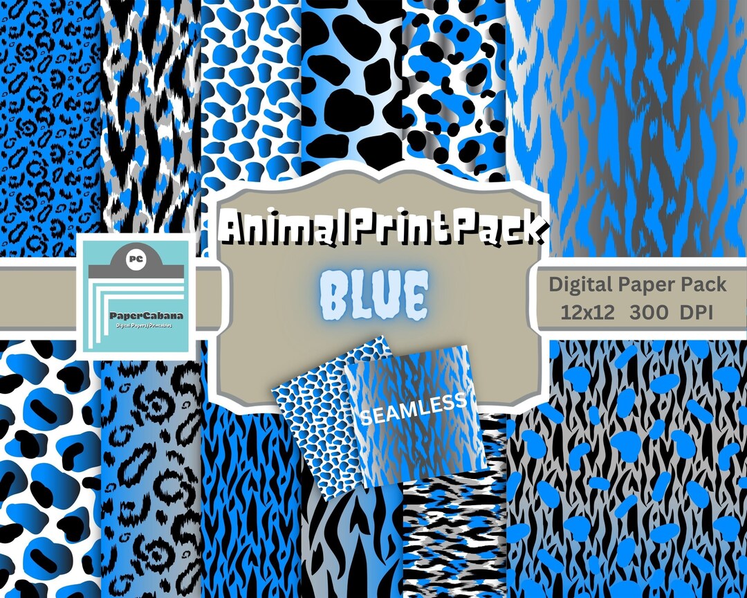 Animal Print Digital Paper,blue Animal Print Seamless Paper,blue Safari ...