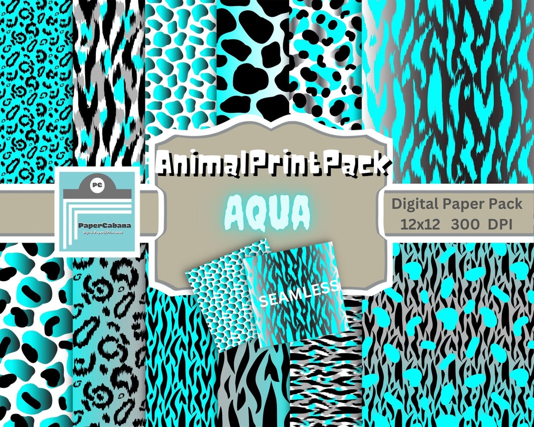 Animal Print Digital Paper,aqua Turquoise Animal Print Seamless Paper ...
