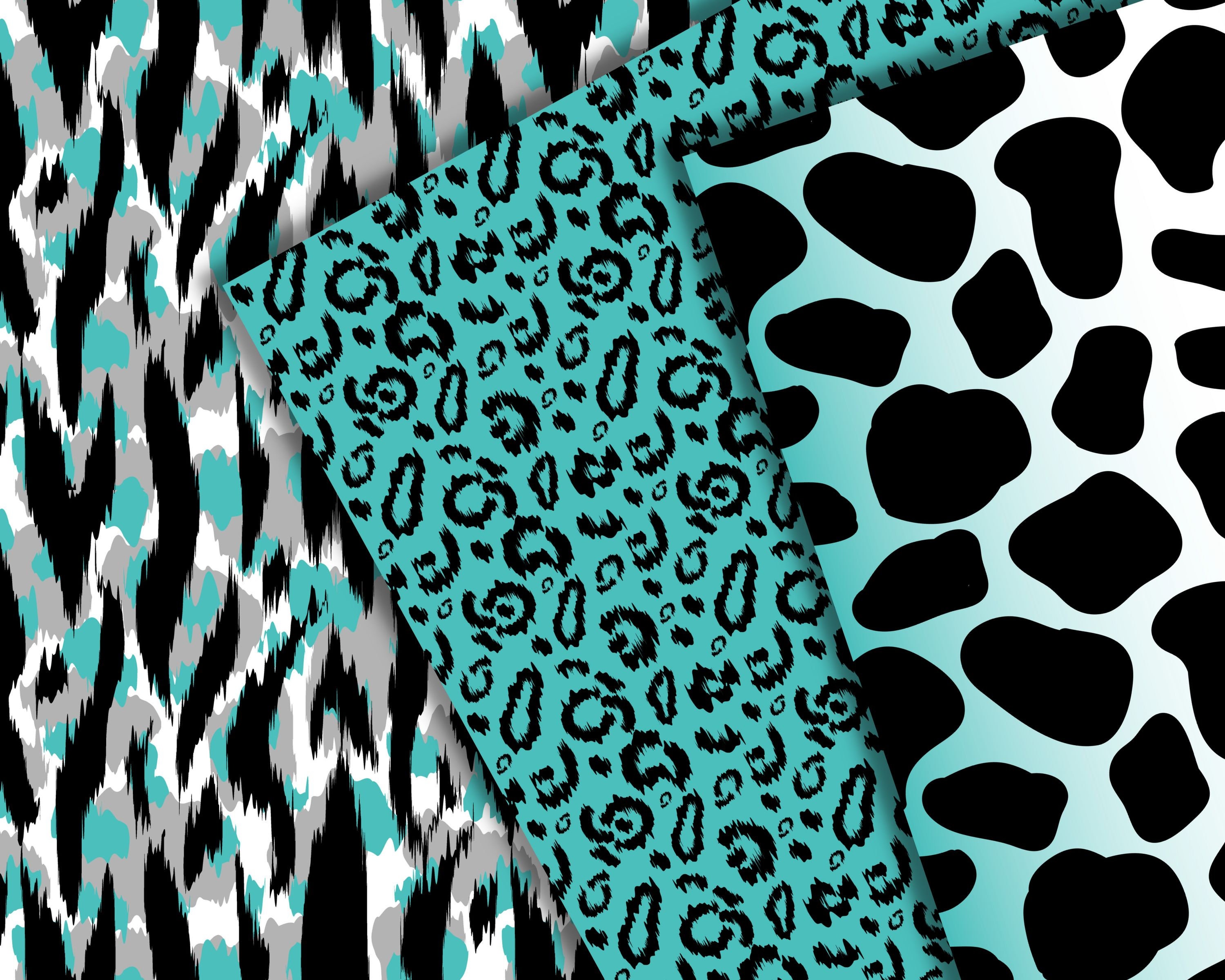 Animal Print Digital Paper,teal Blue Animal Print Seamless Paper ...