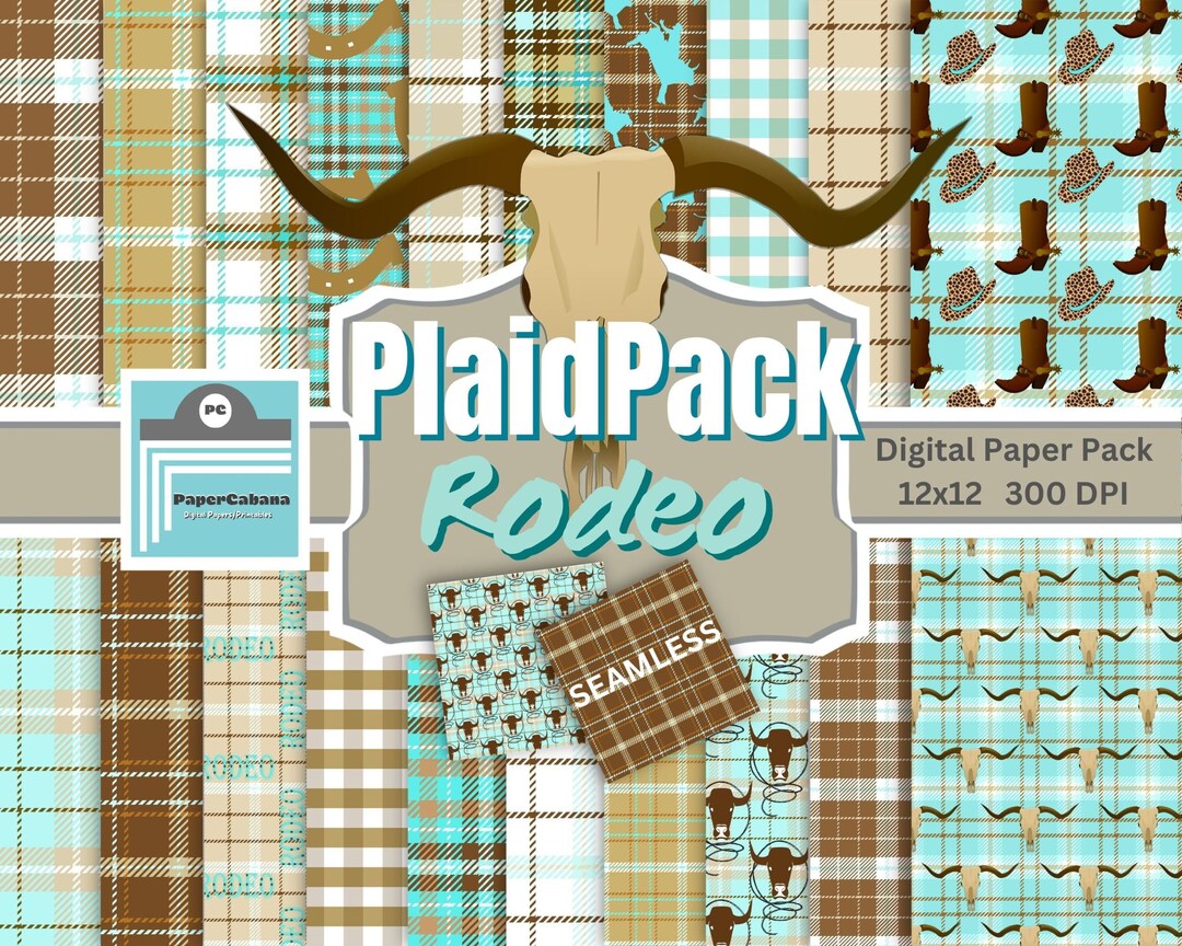 Rodeo Digital Paper,western Rodeo Seamless Paper,rodeo Plaid,turquoise ...