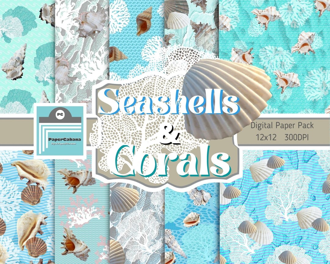 Seashell Coral Digital Paper,seashell Scrapbook Paper,beach Coral ...