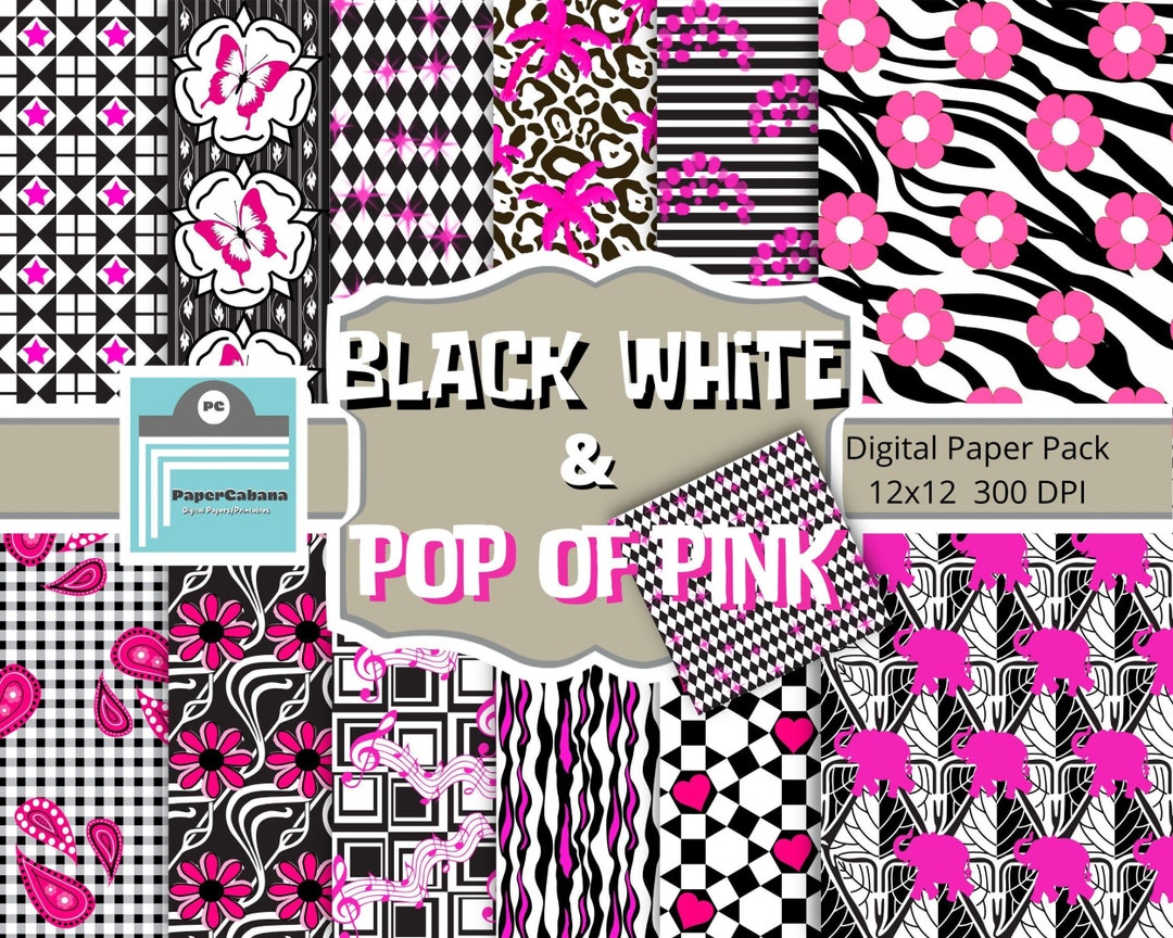 Black White Pink Digital Paper,pink Black Background,black White Pink ...