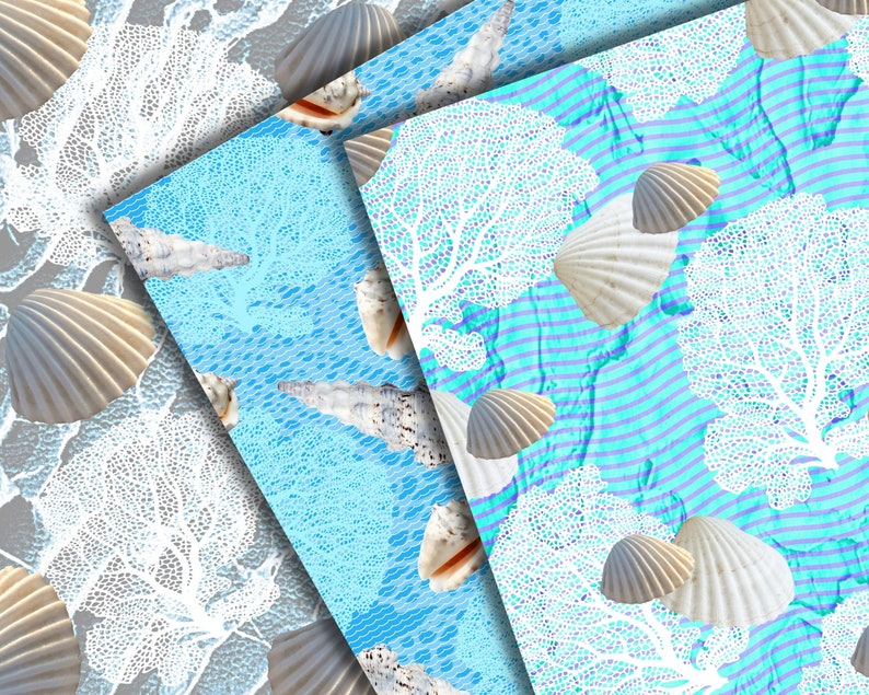 Seashell Coral Digital Paper,seashell Scrapbook Paper,beach Coral ...