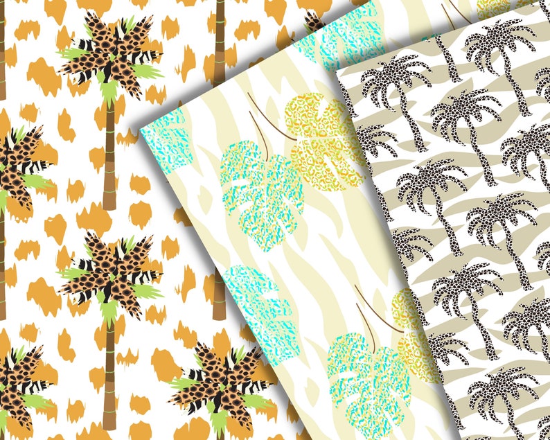 Palm Trees Digital Paper,palm Tree Animal Print Seamless Paper,tropical ...