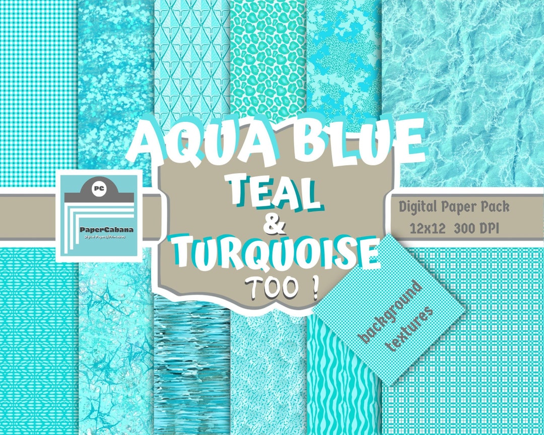 Aqua Blue Teal Turquoise Digital Paper,aqua Blue Scrapbooking ...