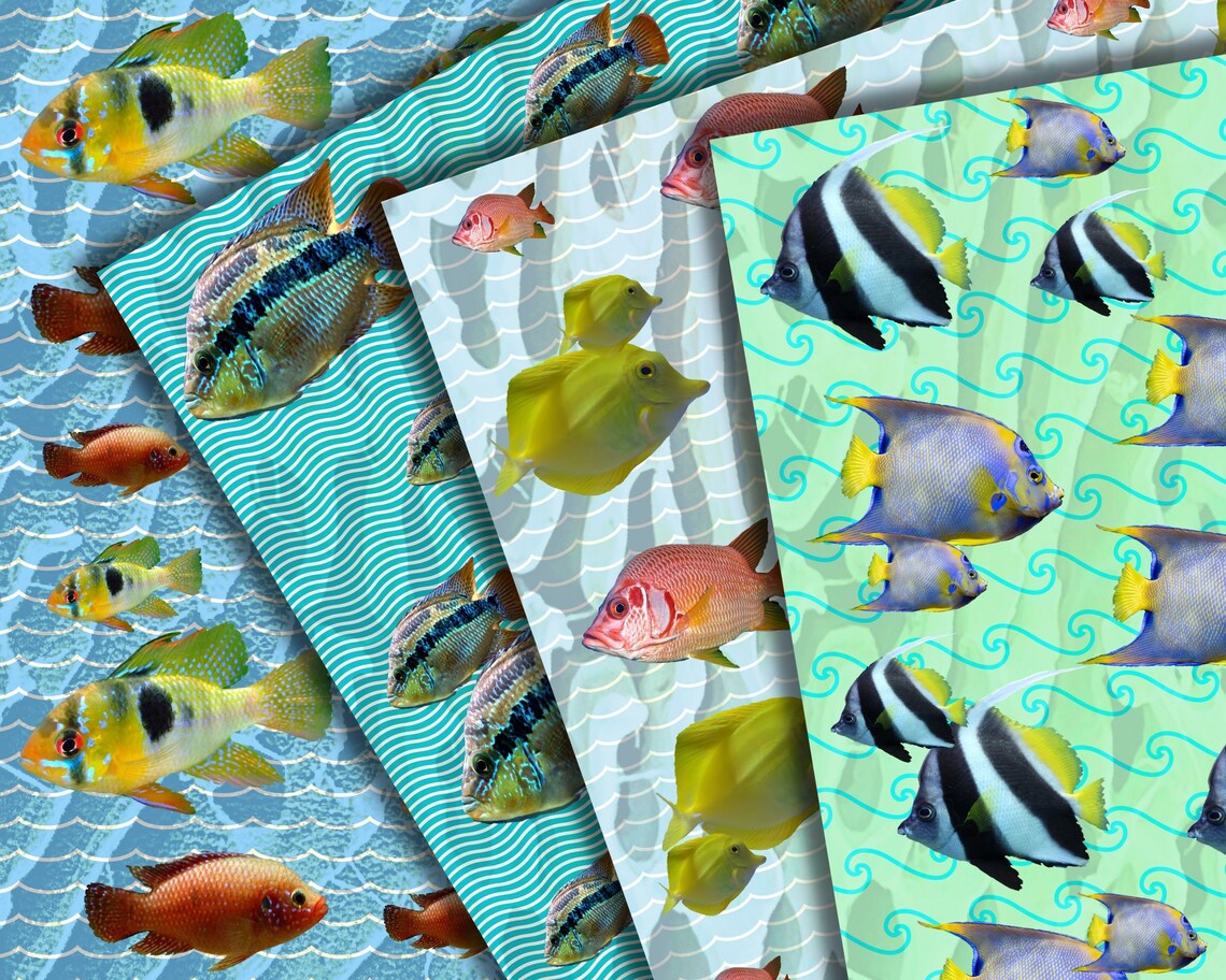 Fish Digital Paper,tropical Fish Backgrounds,fishy Scrapbooking Paper ...