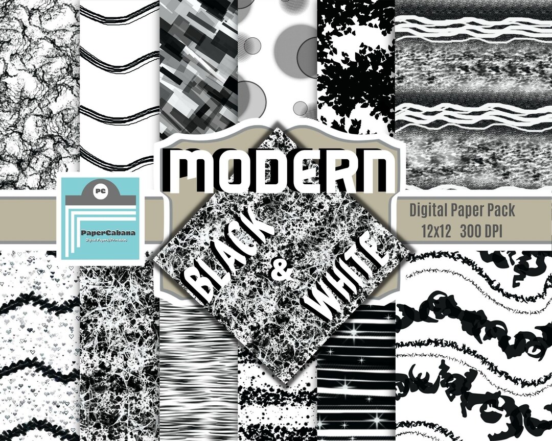 Modern Black White Digital Paper,black White Texture Paper,black White ...
